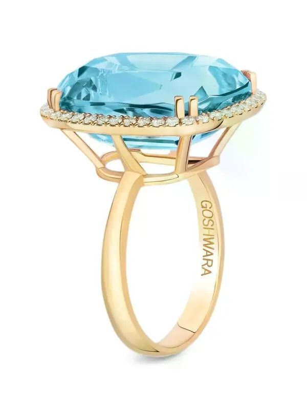 Goshwara 18k Yellow Cushion-cut Blue Topaz And Diamond Ring