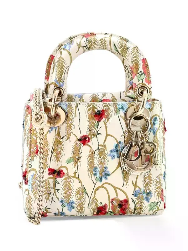 Dior Lady Chain Bag Embroidered Printed Calfskin Mini Satchel - Multicolour