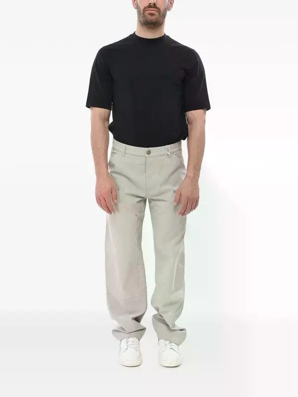 FERRAGAMO Cotton-blend Pants With Logo Button Detail - Neutrals