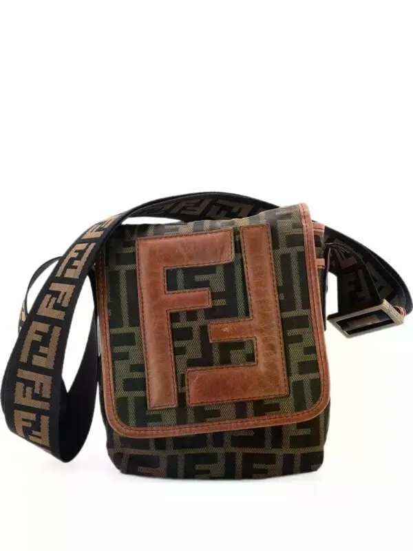 Fendi Vintage Ff Flap Messenger Bag Zucca Canvas Mini Crossbody Bag - Brown