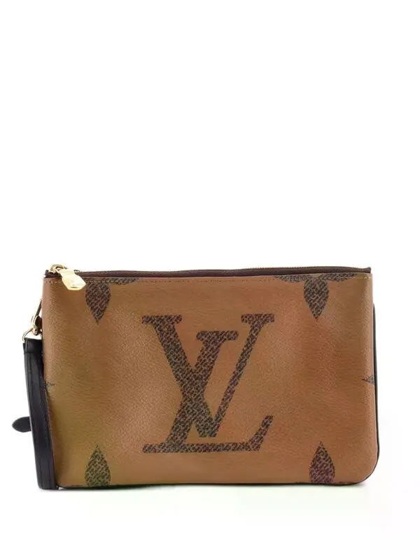 LOUIS VUITTON Double Zip Pochette Reverse Monogram Giant Clutch Bag - Brown
