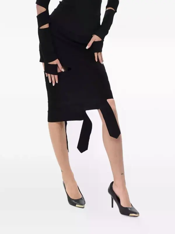Off-White Ribbed Knit Midi Dress With Cut-out Detailing