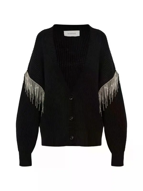 Sportmax Crystal-fringe Ribbed-knit Cardigan