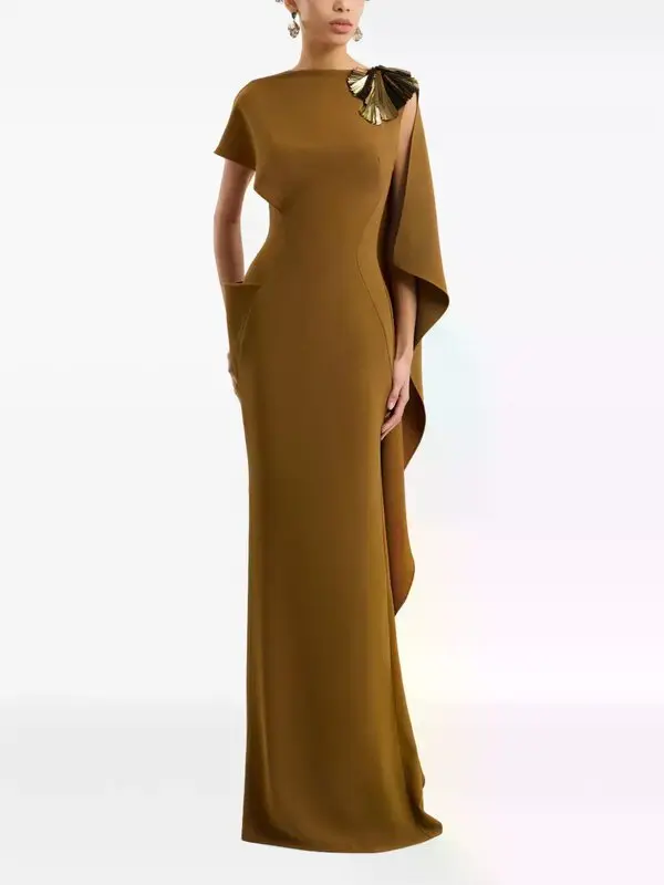 GEMY MAALOUF Asymmetric Cape Dress - Brown