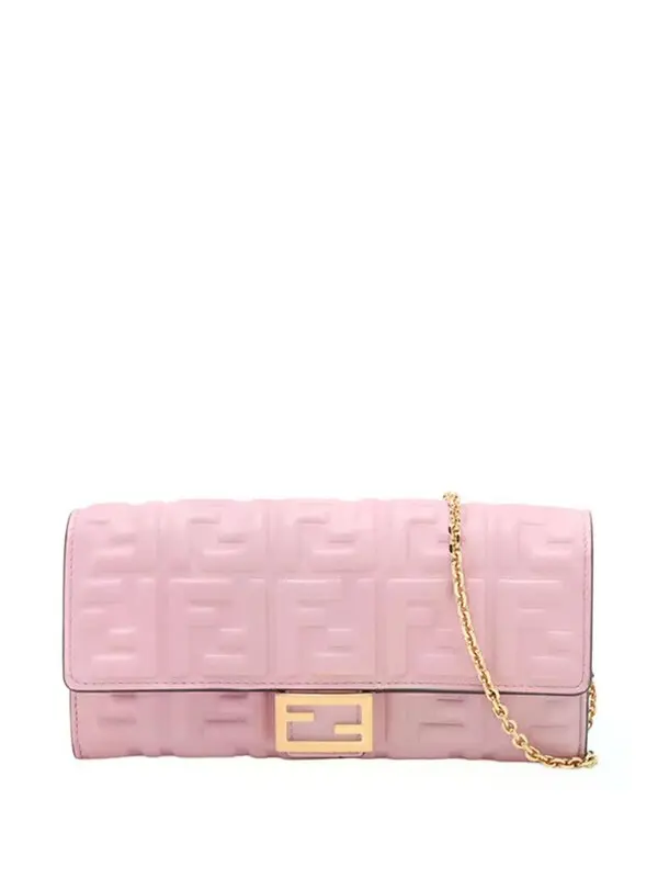 Fendi Zucca Embossed Nappa Baguette Continental Wallet With Chain - Pink