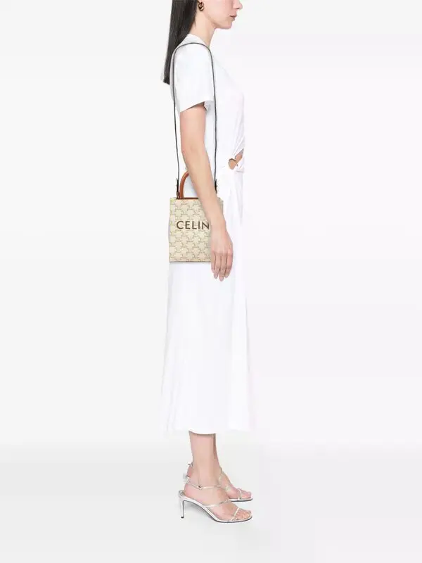 Celine 2021 Mini Triomphe Coated Canvas Vertical Cabas Satchel