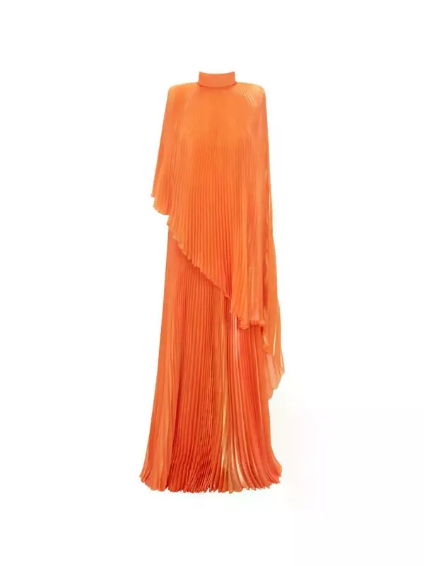 GEMY MAALOUF Pleated Asymmetric Maxi Dress - Orange