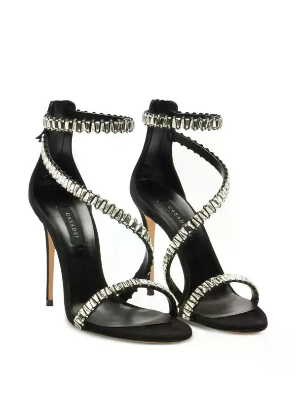 Casadei Julia Heaven Crystal Embellished Wrap-around Stiletto Sandals - Black