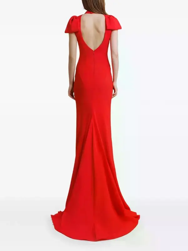 GEMY MAALOUF Bow Detail Plunge Neck Gown - Red