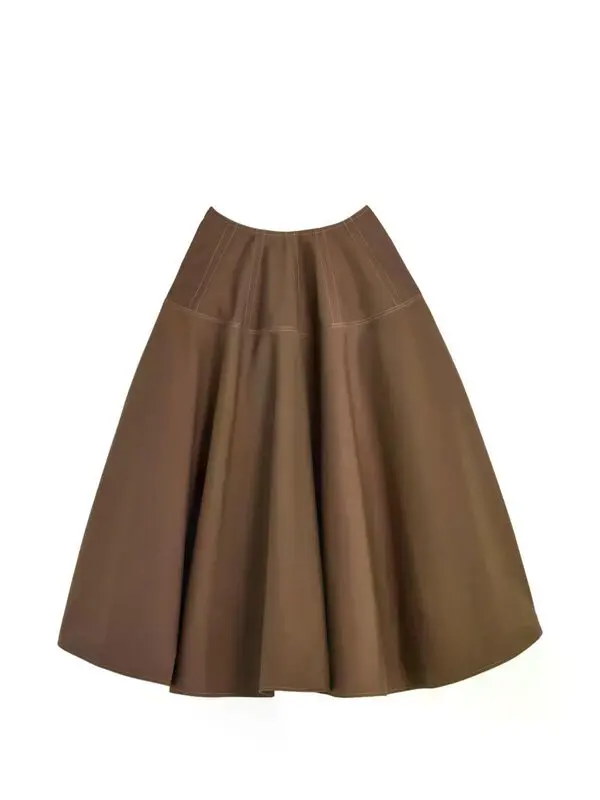 TOD'S Contrast-stitch Flared Midi Skirt - Brown