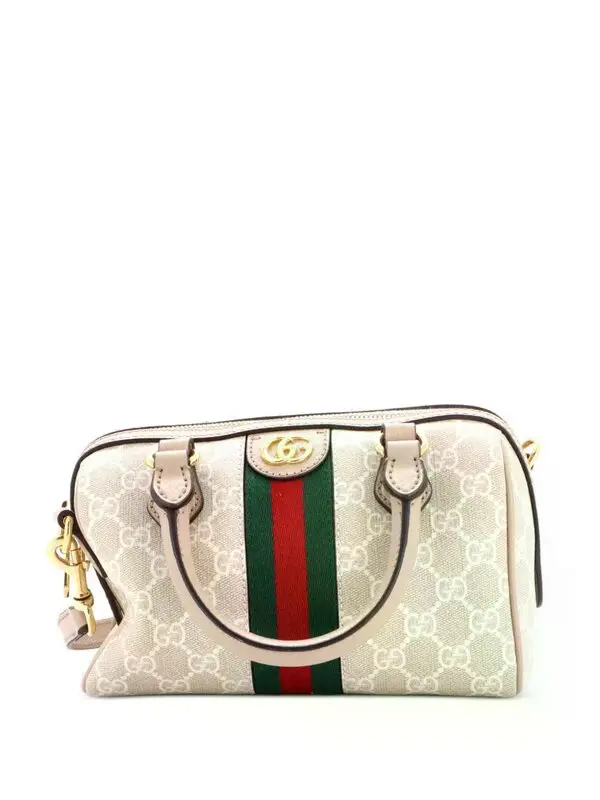 Gucci Ophidia Convertible Boston Bag Gg Coated Canvas Mini Satchel - White