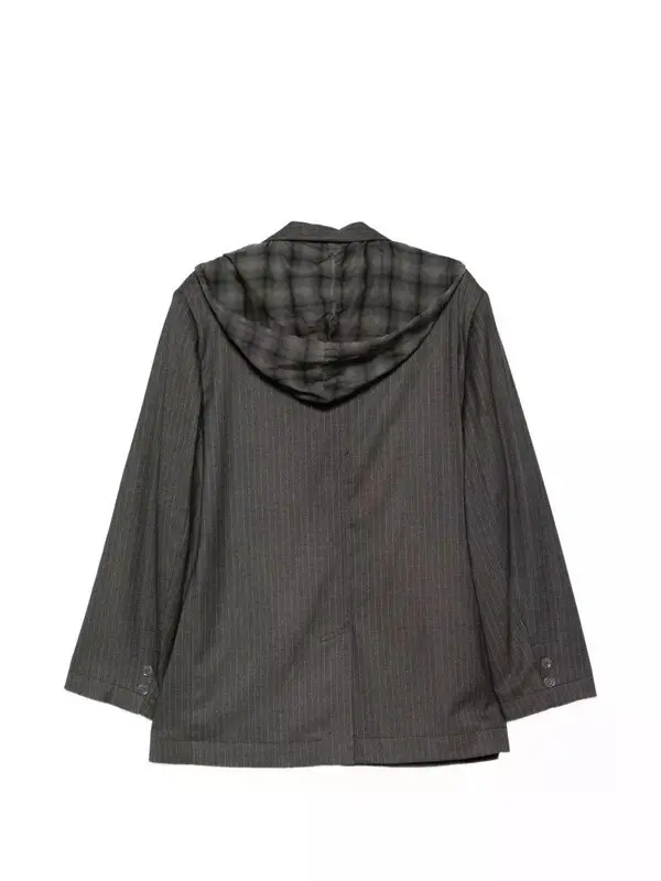 SONG FOR THE MUTE Square Pinstripe Pattern Blazer With Drawstring Hood