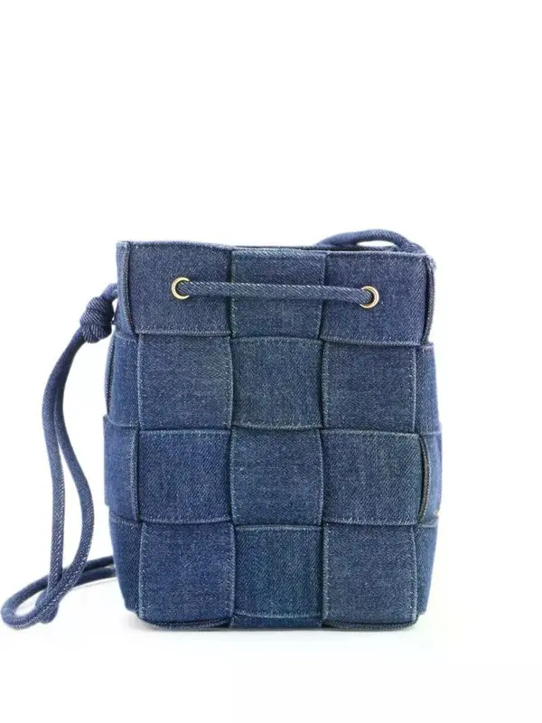 Bottega Veneta Cassette Maxi Intrecciato Denim Small Bucket Bag - Blue