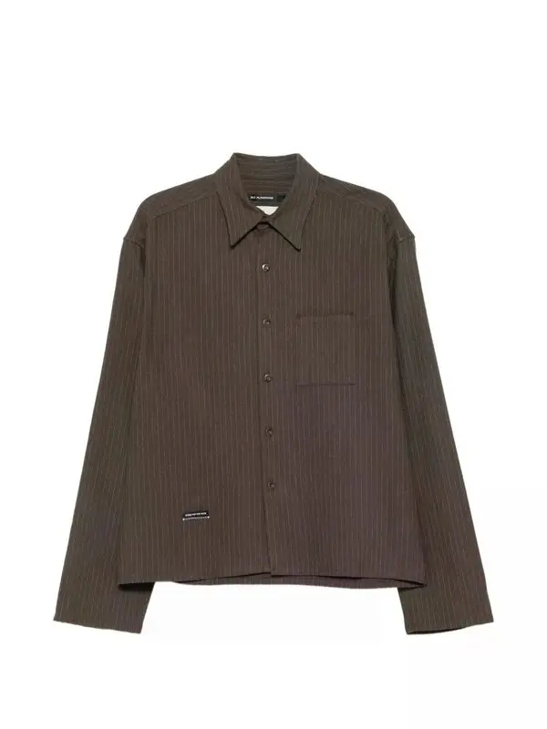 SONG FOR THE MUTE School Pinstripe-pattern Logo-patch Shirt