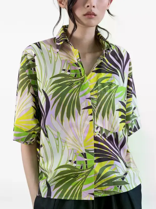 PSOPHIA Oversized Short-sleeve Tropical Print Shirt