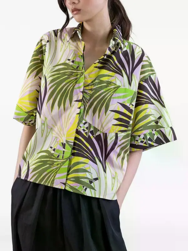 PSOPHIA Oversized Short-sleeve Tropical Print Shirt