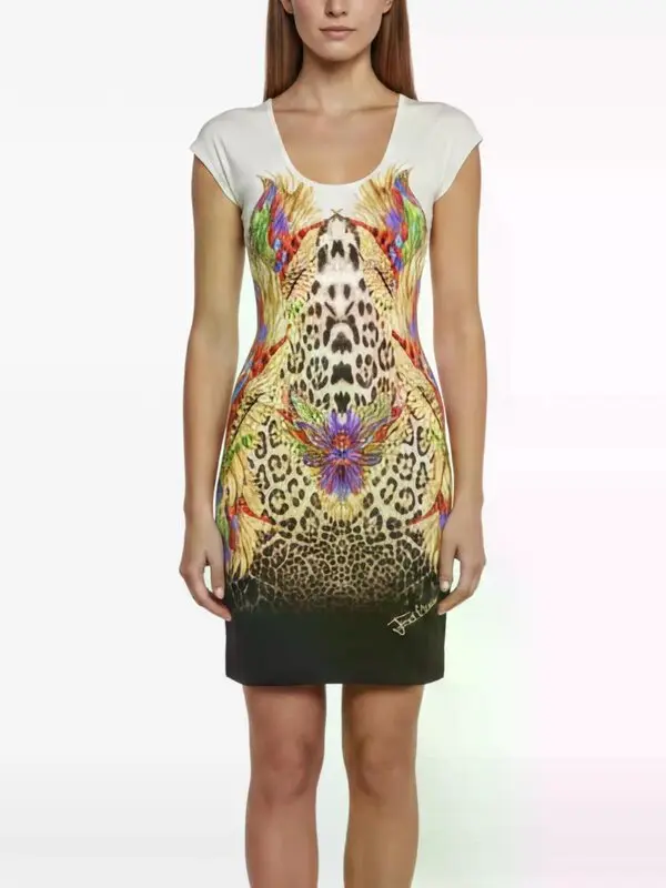 Just Cavalli Mini Dress With Leopard And Feather Print
