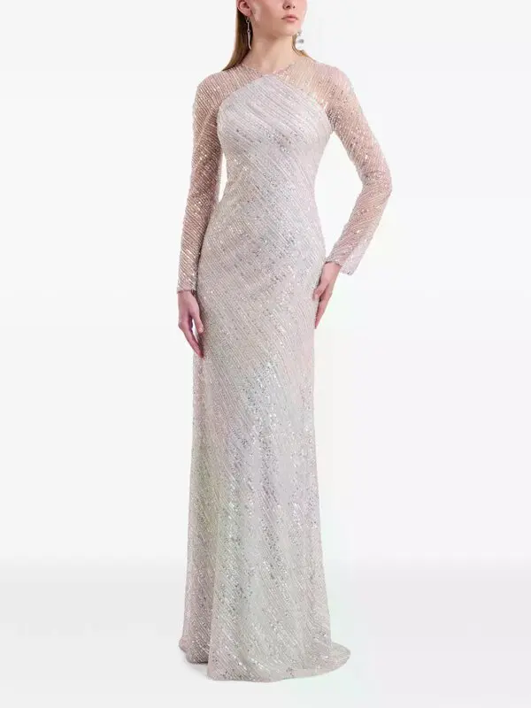 GEMY MAALOUF Beaded Sequin-embellished Gown - Silver