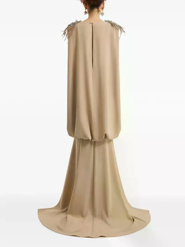 GEMY MAALOUF Feather-beaded Cape Dress