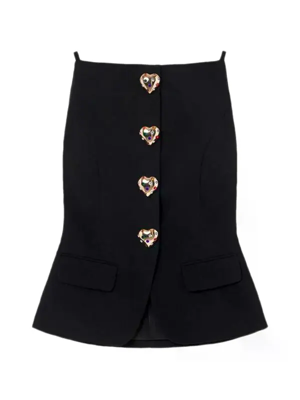 SELF-PORTRAIT Wool Crepe Sculptural Peplum Top With Heart Buttons