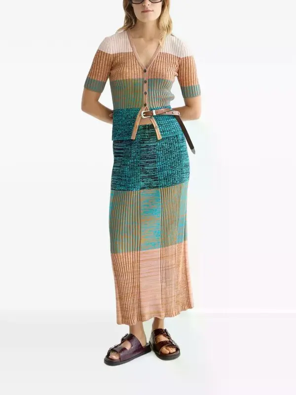 Scotch & Soda Ribbed-knit Colour-block Maxi Skirt