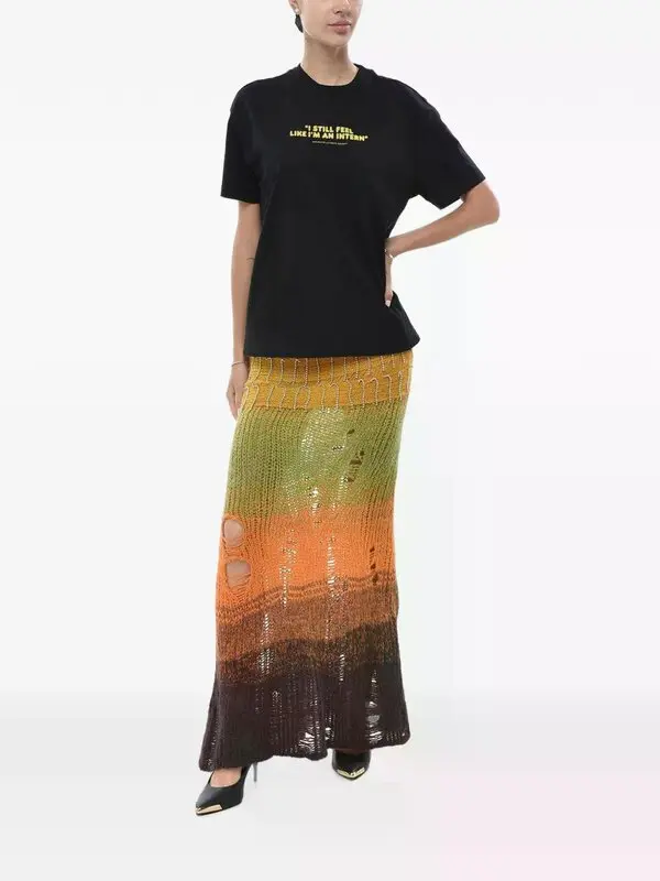 Off-White Bead-embellished Distressed-knit Maxi Skirt