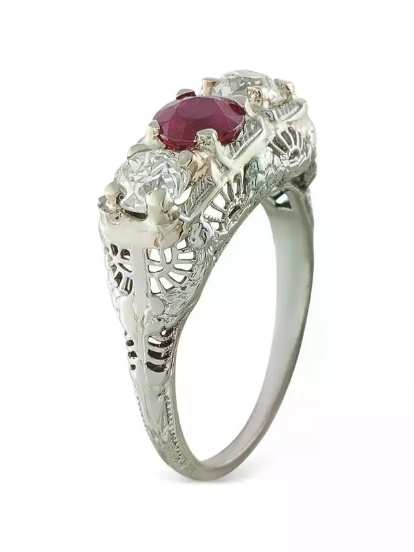 LB EXCLUSIVE 18k White Gold Oval Ruby And Old European-cut Diamond Ring - Silver