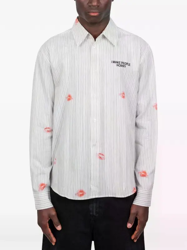 CARNE BOLLENTE Striped Lips Print Shirt