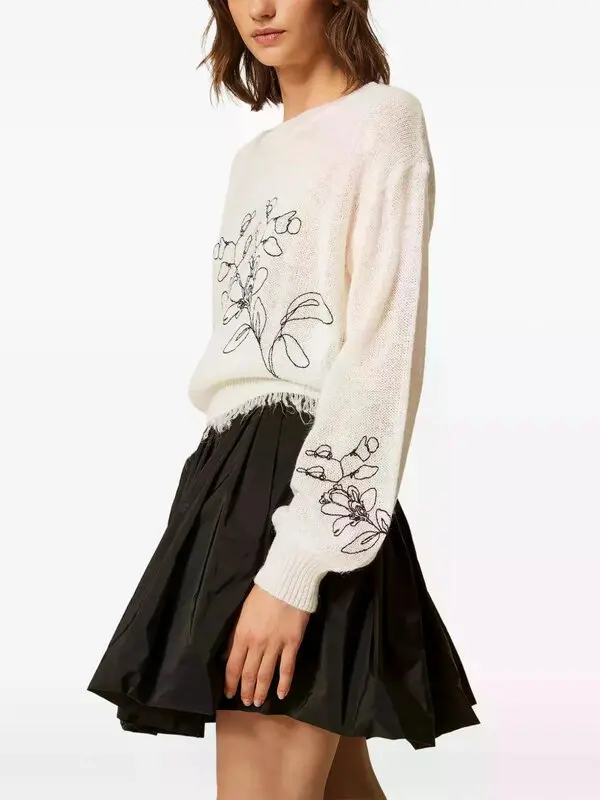 TWINSET Jumper With Floral Embroidery And Fringes