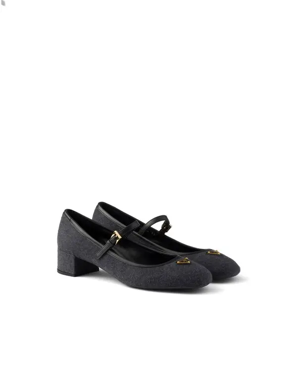 Prada Mary Jane Pumps With Logo Buckle - Grey