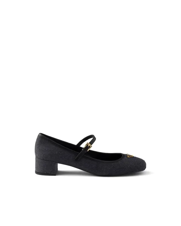 Prada Mary Jane Pumps With Logo Buckle - Grey