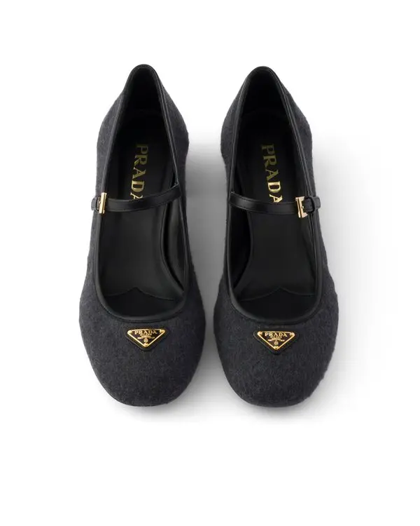 Prada Mary Jane Pumps With Logo Buckle - Grey