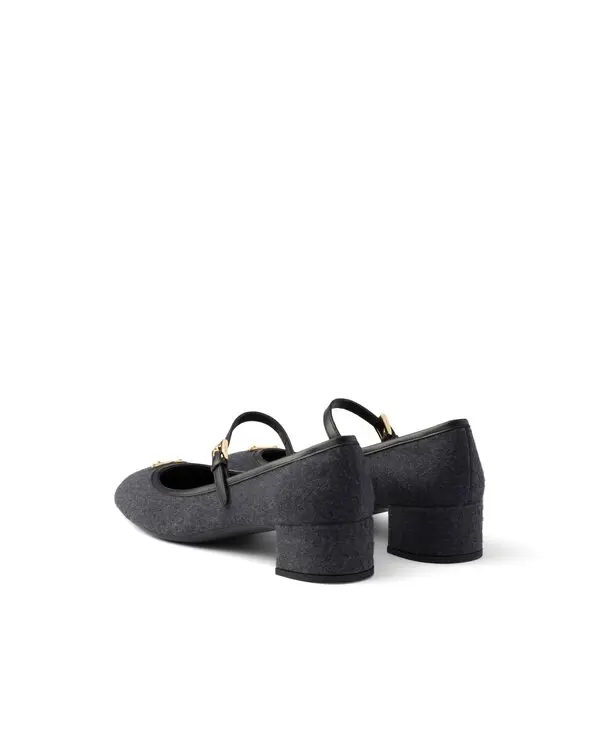 Prada Mary Jane Pumps With Logo Buckle - Grey