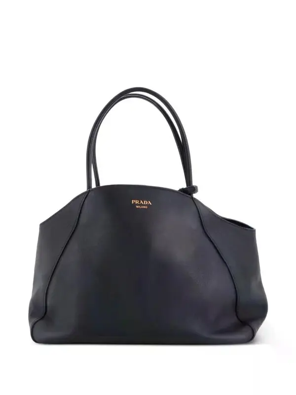 Prada Open Soft Grain Leather Large Tote Bag - Black