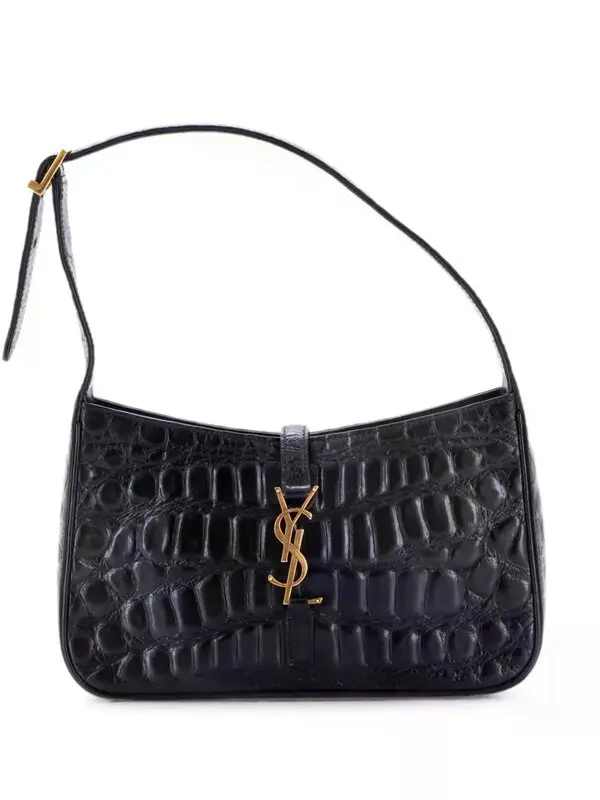 Saint Laurent Le 5 A 7 Crocodile Embossed Leather Small Hobo Bag - Black