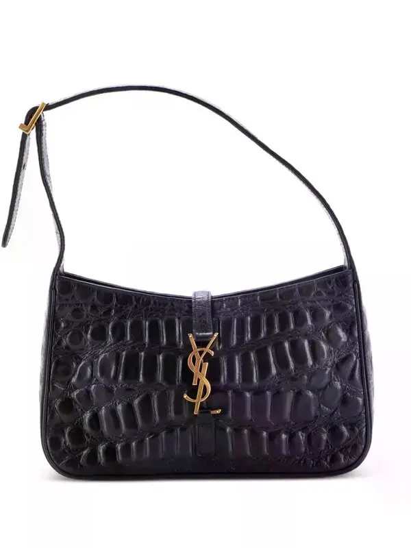 Saint Laurent Le 5 A 7 Croc Effect Leather Hobo Bag - Black
