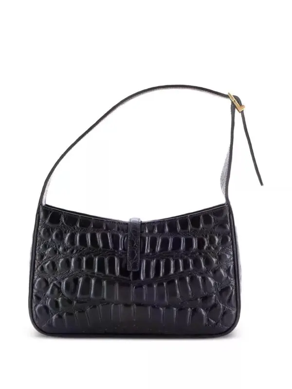 Saint Laurent Le 5 A 7 Croc Effect Leather Hobo Bag - Black