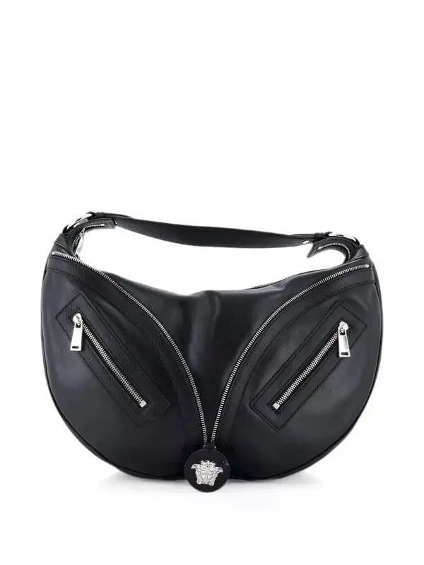 Versace Repeat Leather Large Hobo Bag - Black