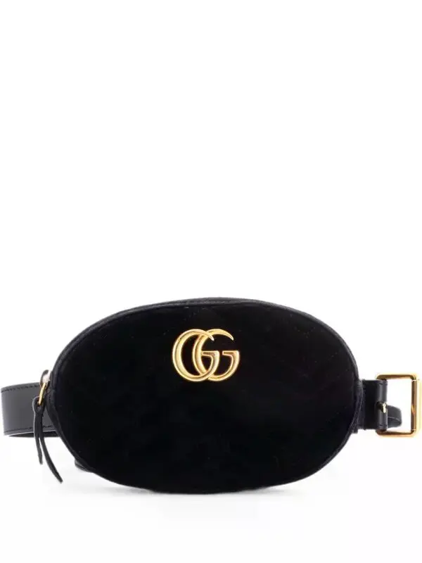 Gucci Gg Marmont Matelasse Velvet Belt Bag - Black