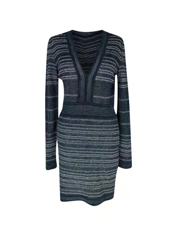 Balmain V-neck Striped Knit Dress