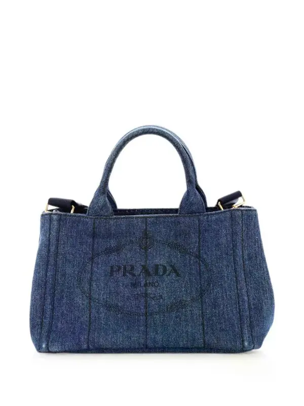Prada Canapa Convertible Denim Mini Tote Bag - Blue