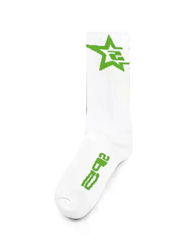 SP5DER Logo Intarsia Ribbed Socks - White