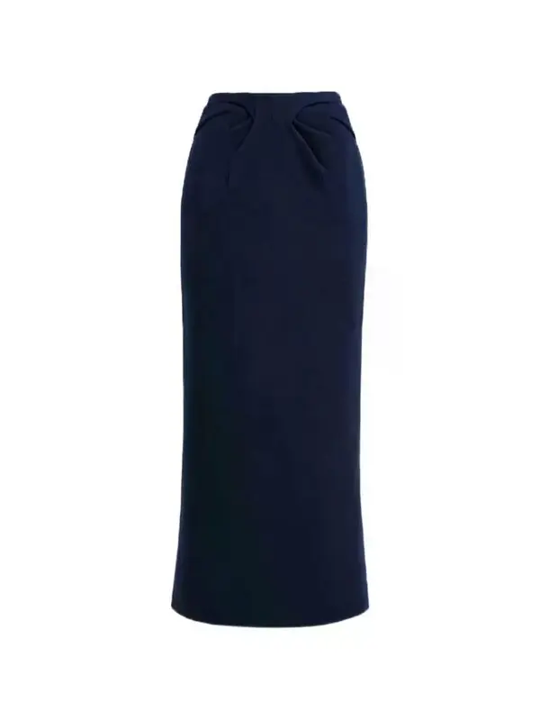 GEMY MAALOUF Navy Crepe Draped Midi Skirt