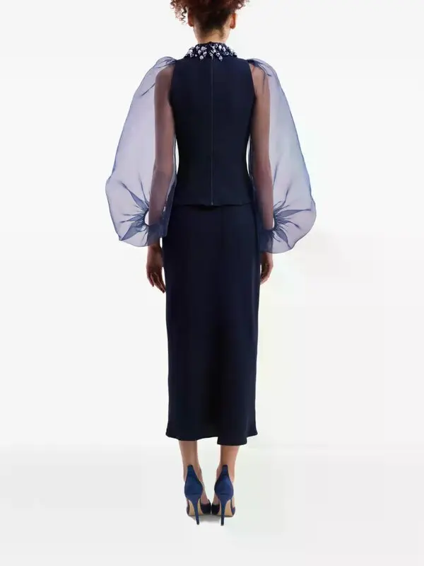 GEMY MAALOUF Navy Crepe Draped Midi Skirt