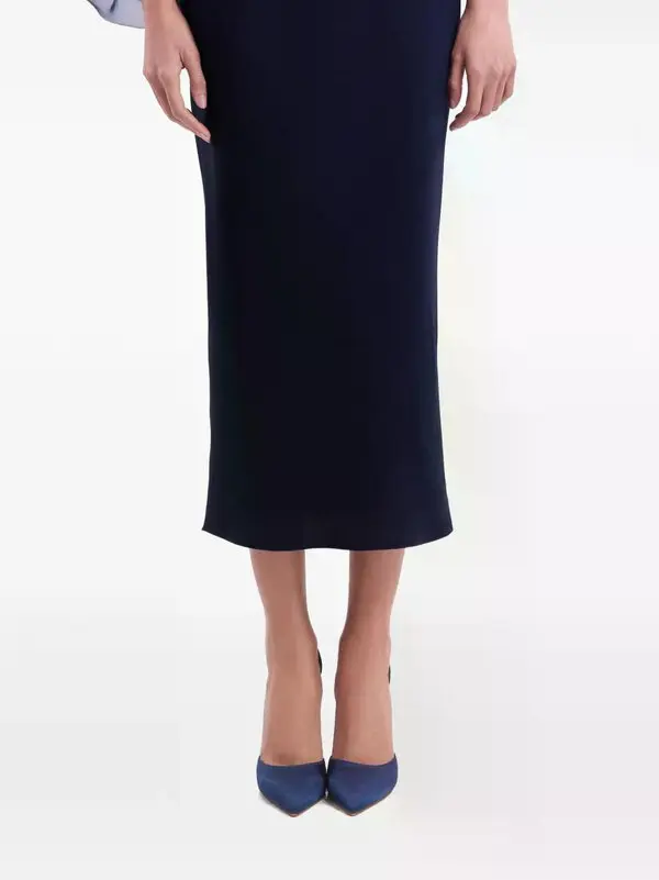 GEMY MAALOUF Navy Crepe Draped Midi Skirt