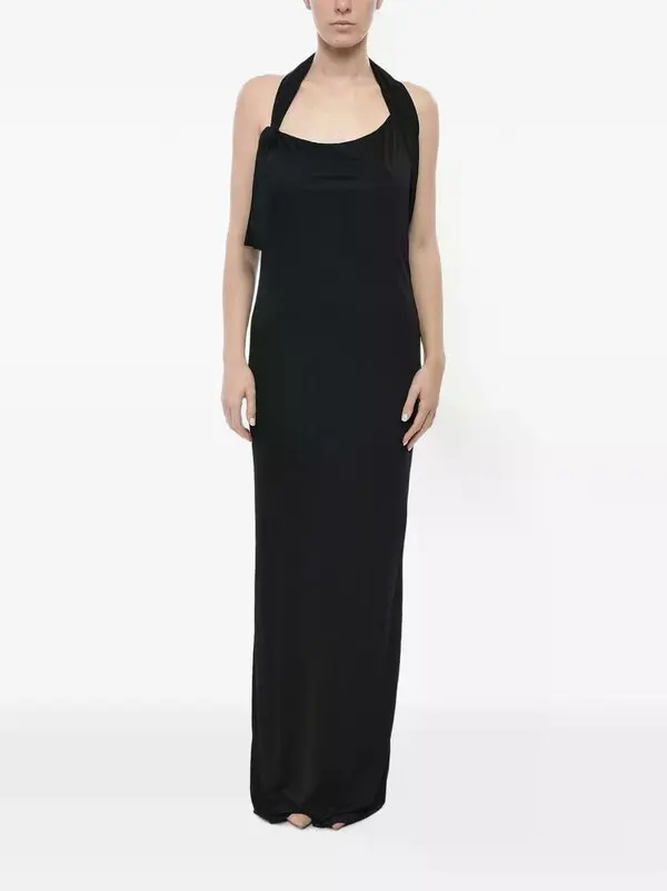 Saint Laurent Halterneck Open-back Maxi Dress With Cowl Neck - Black