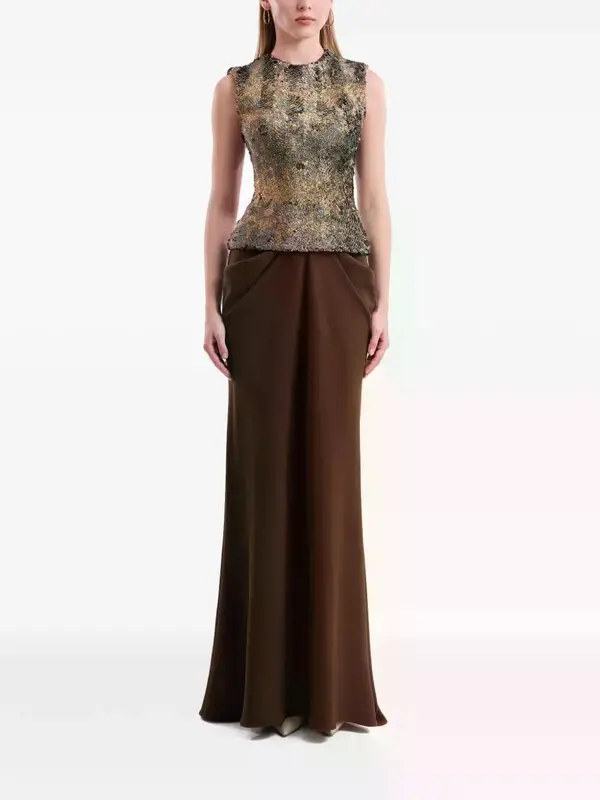 GEMY MAALOUF Textured Bodice Draped Maxi Dress