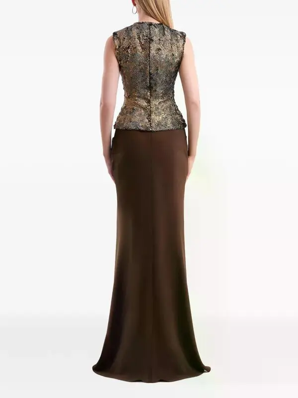 GEMY MAALOUF Textured Bodice Draped Maxi Dress