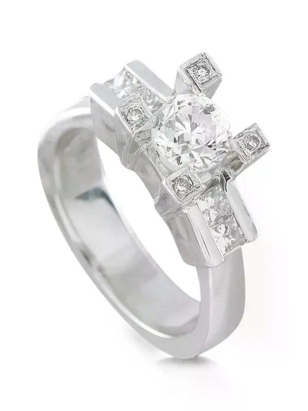 LB EXCLUSIVE 18k White Gold Diamond Geometric Ring - Silver