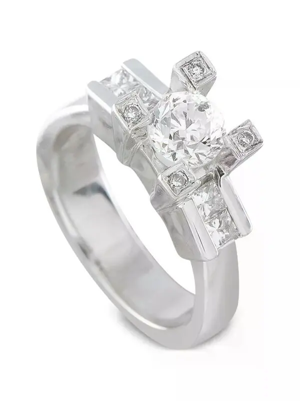 LB EXCLUSIVE 18k White Gold Diamond Geometric Ring - Silver